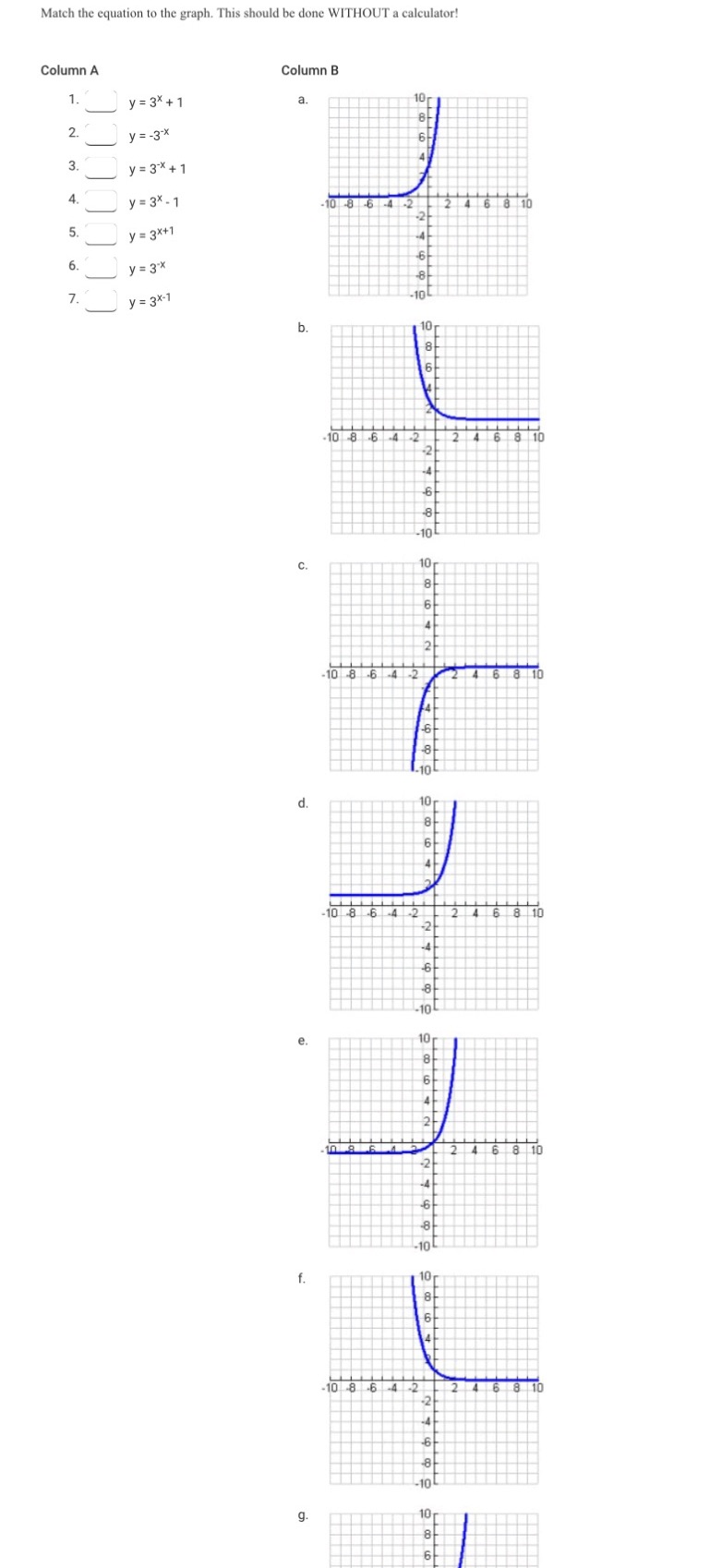 Match the equation to the graph. This should | StudyX