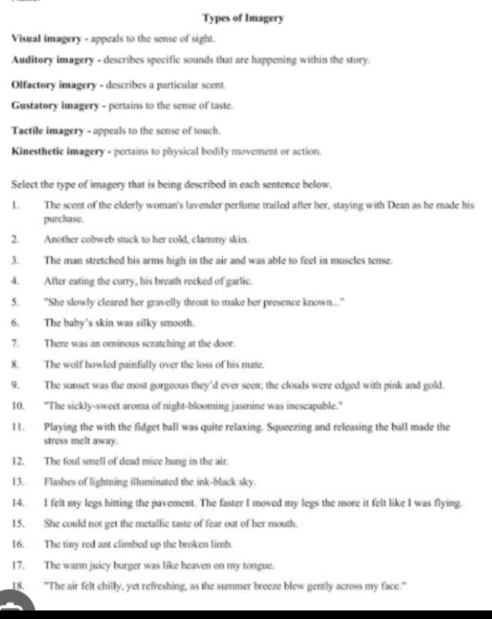 Types of Imagery Visual imagery - appeals | StudyX