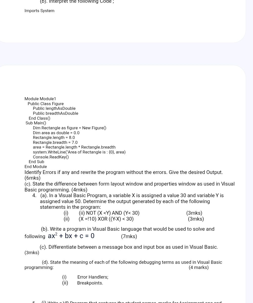 (b). Interpret the following Code; ``` | StudyX