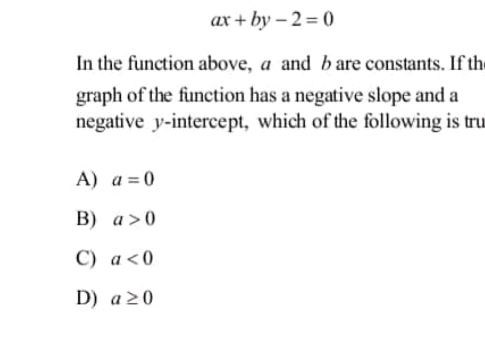 $ ax + by - 2 = 0$ In the function above, | StudyX