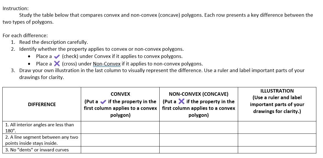 Study the table below that compares convex | StudyX