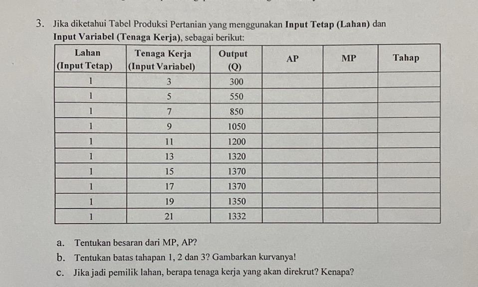 3. Jika diketahui Tabel Produksi Pertanian | StudyX