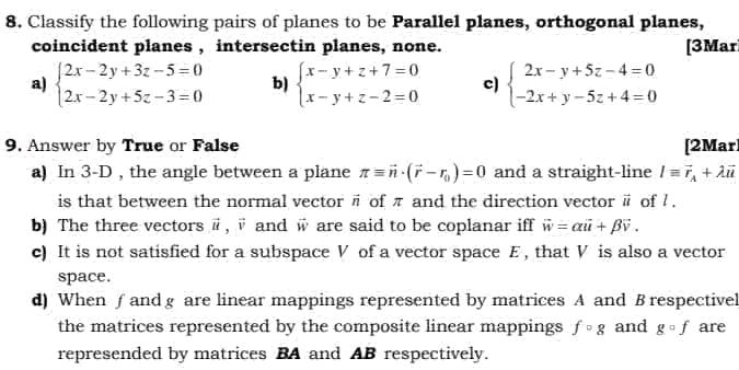 8. Classify the following pairs of planes to | StudyX