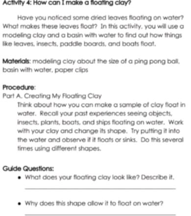 Activity 4: How can I make a floating clay? | StudyX