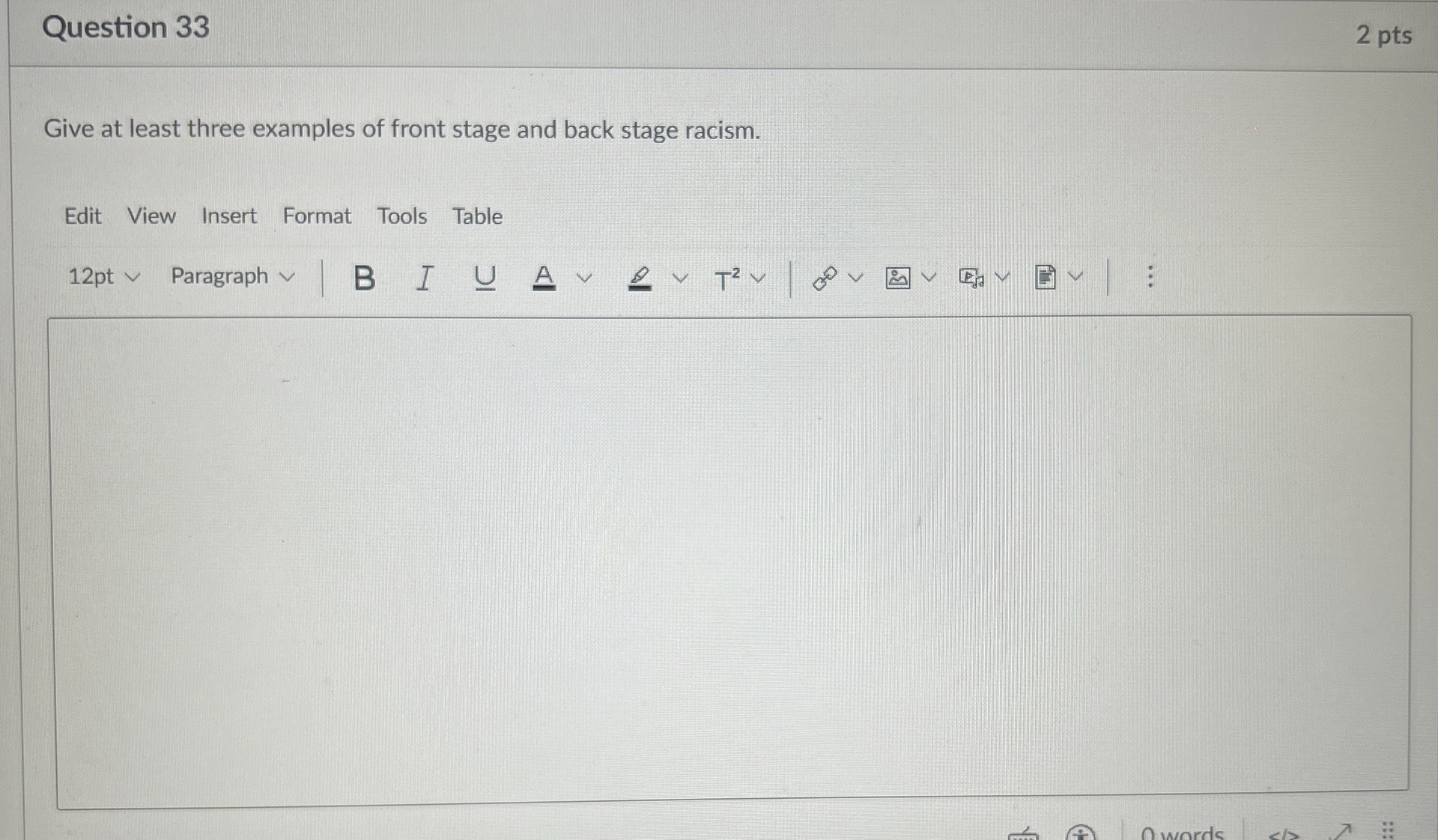 Give at least three examples of front stage