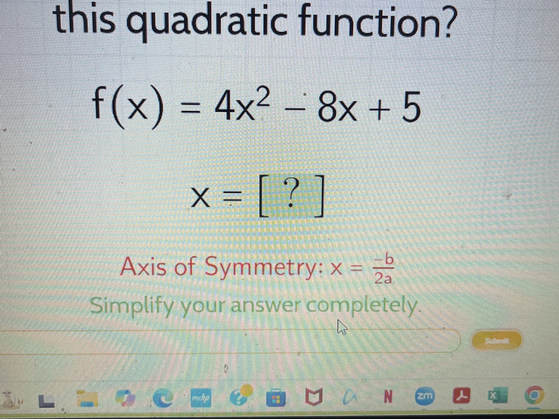 What is the axis of symmetry of this | StudyX