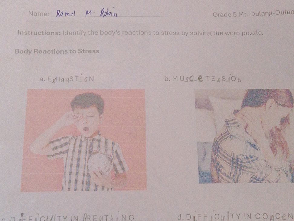 Instructions: Identify the body's reactions