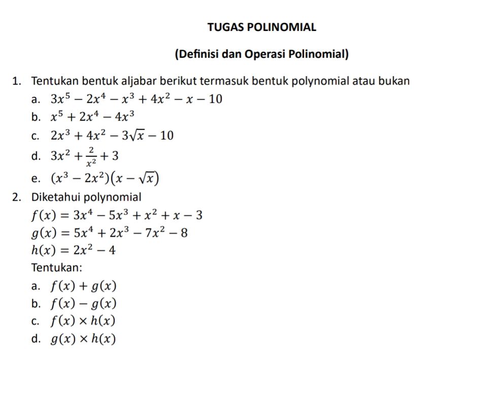1. Tentukan bentuk aljabar berikut termasuk | StudyX