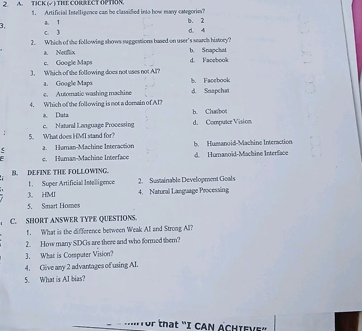 A. TICK ( ) THE CORRECT OPTION. 1. | StudyX