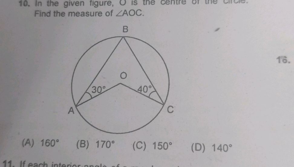 10. In the given figure, O is the center of | StudyX