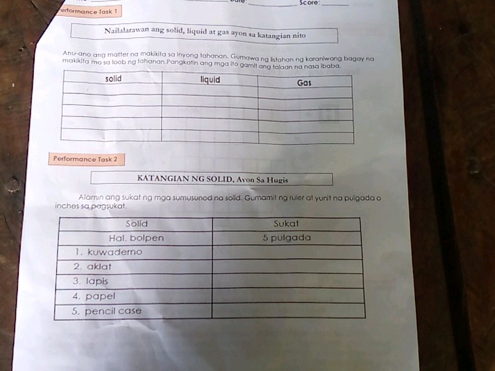 Performance Task 1 Nailalarawan ang solid, | StudyX