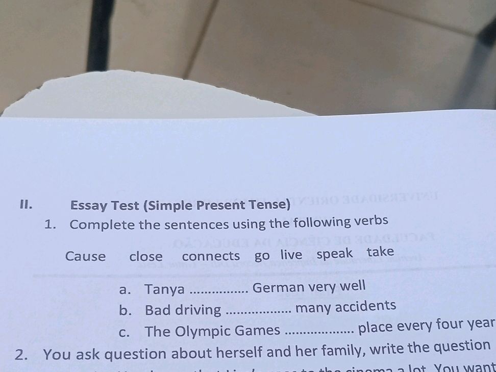 II. Essay Test (Simple Present Tense) 1. | StudyX