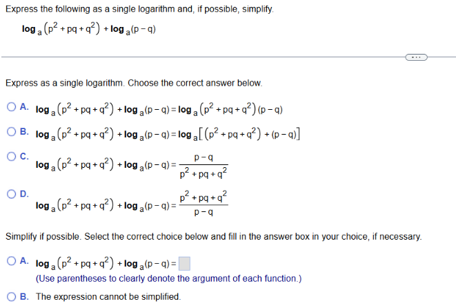 Express the following as a single logarithm