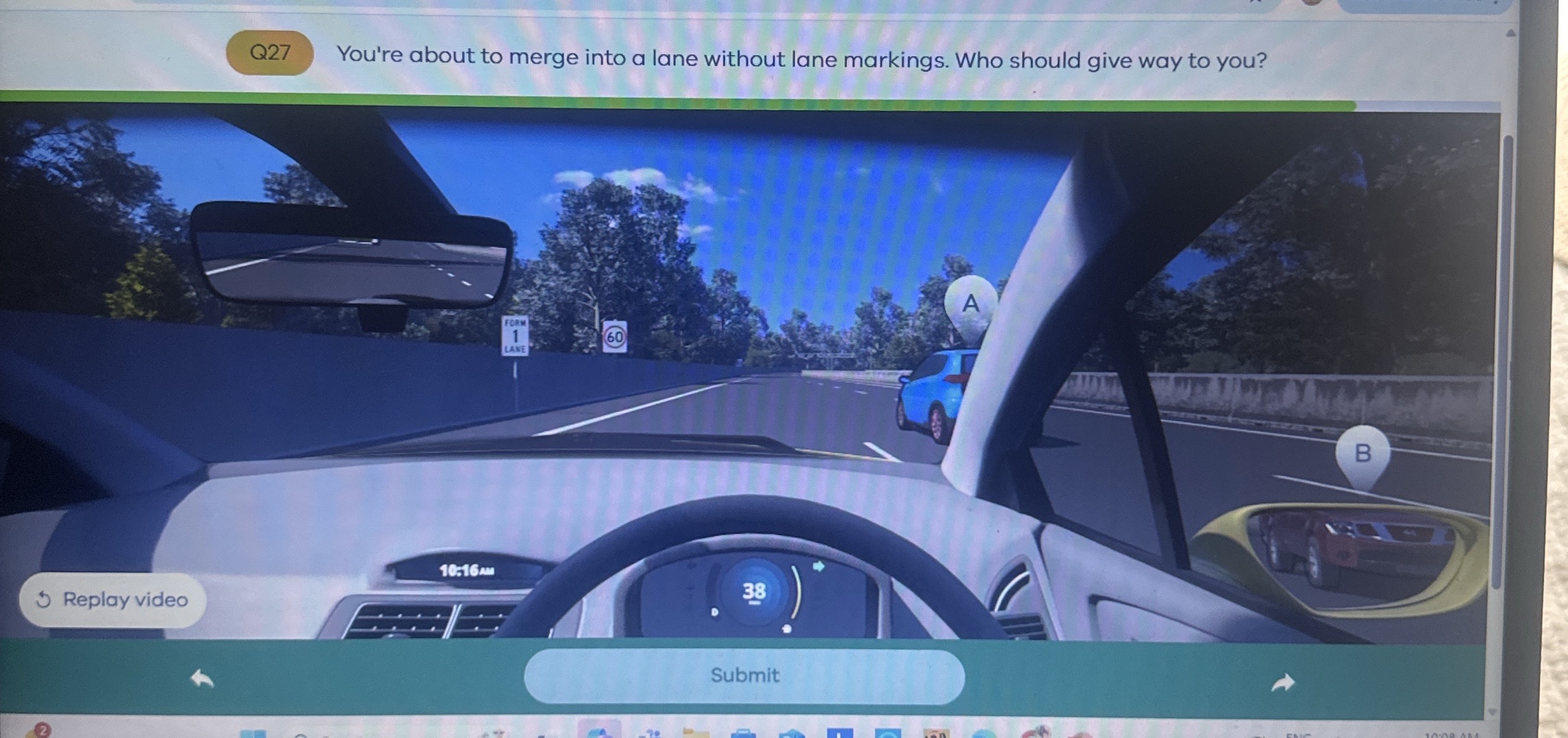 Q27 You're about to merge into a lane