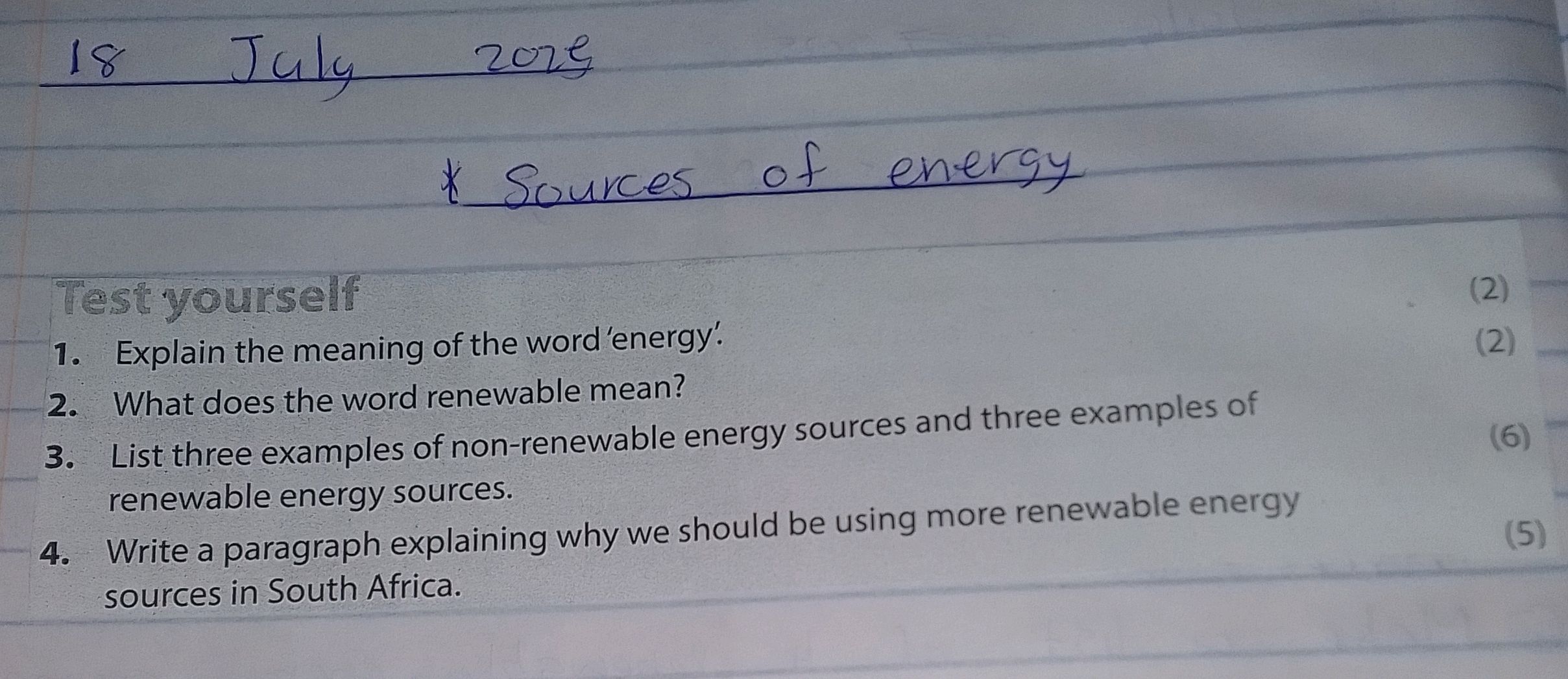 Explain the meaning of the word 'energy'. 2. | StudyX