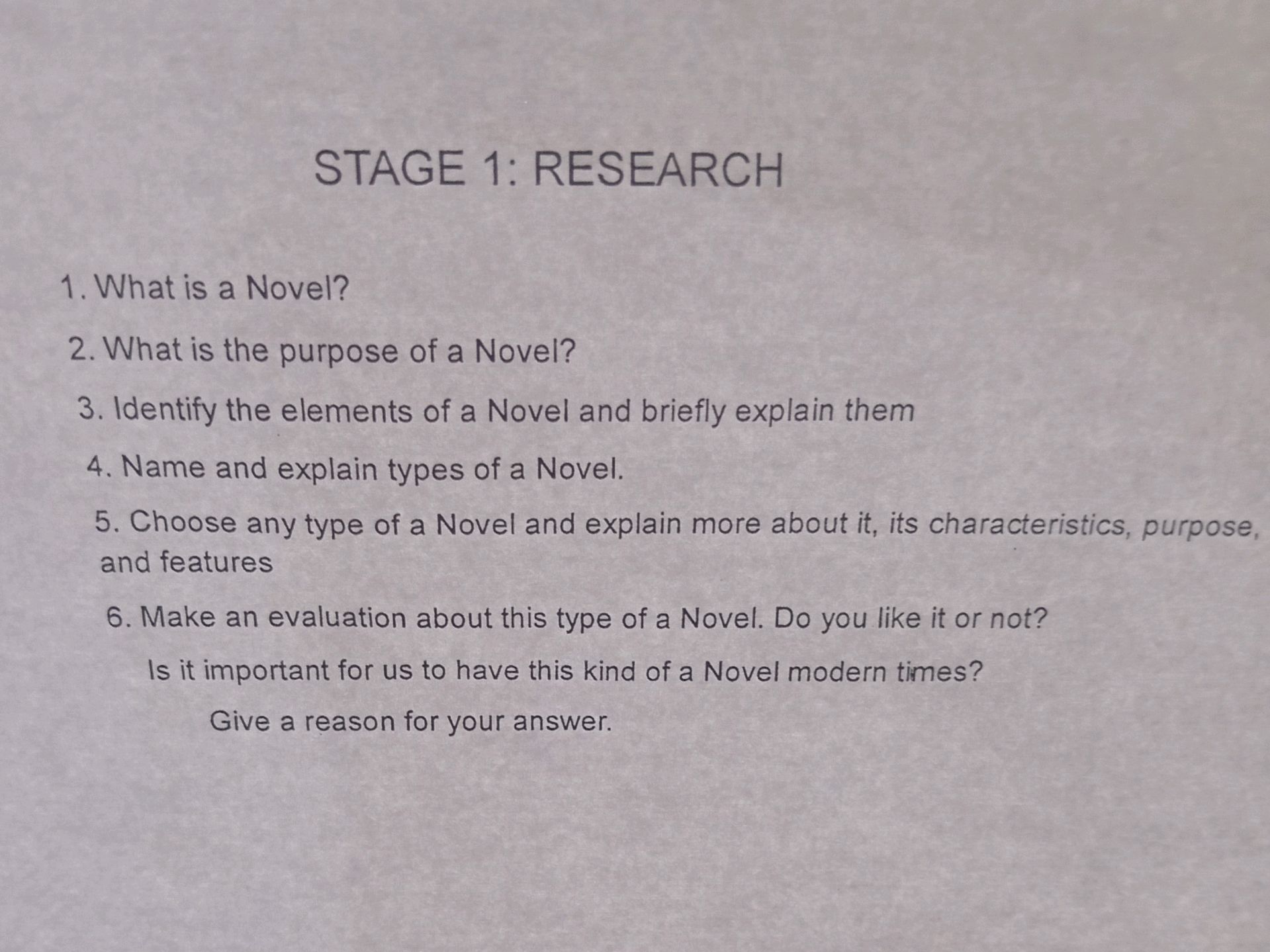 1. What is a Novel? 2. What is the purpose | StudyX