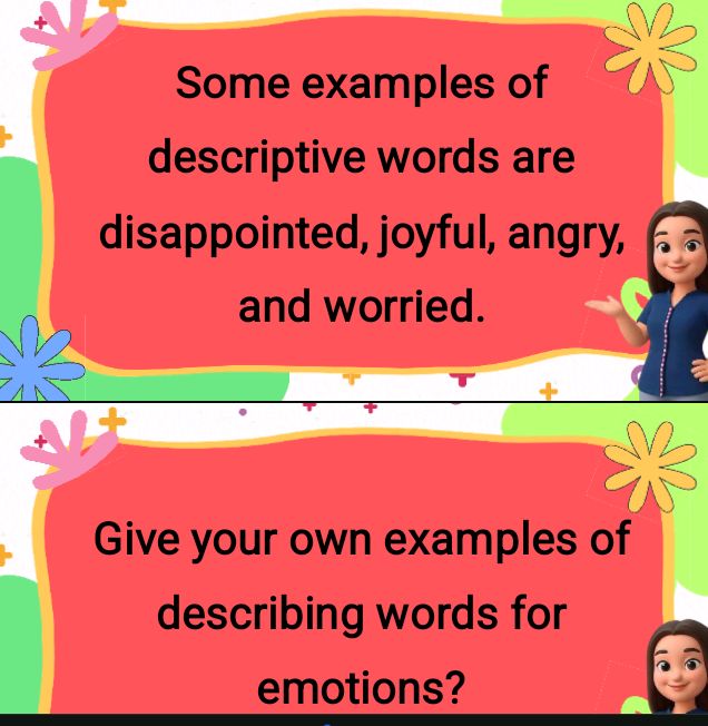 Some examples of descriptive words are | StudyX