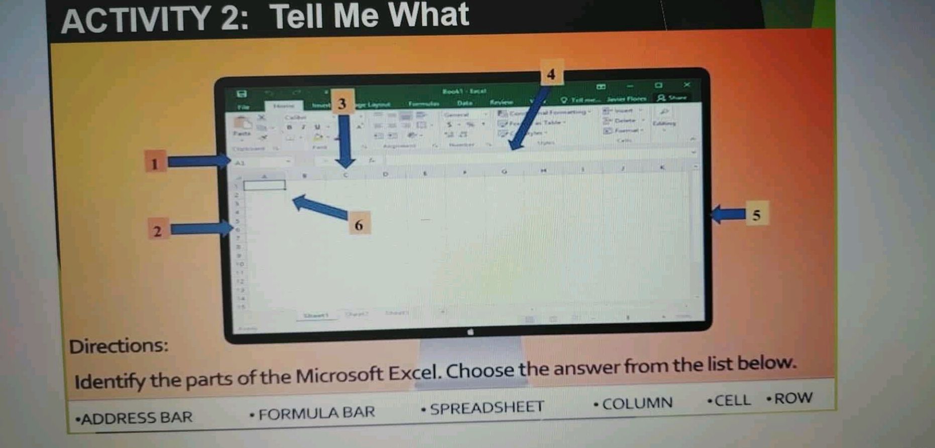 Identify the parts of the Microsoft Excel. | StudyX