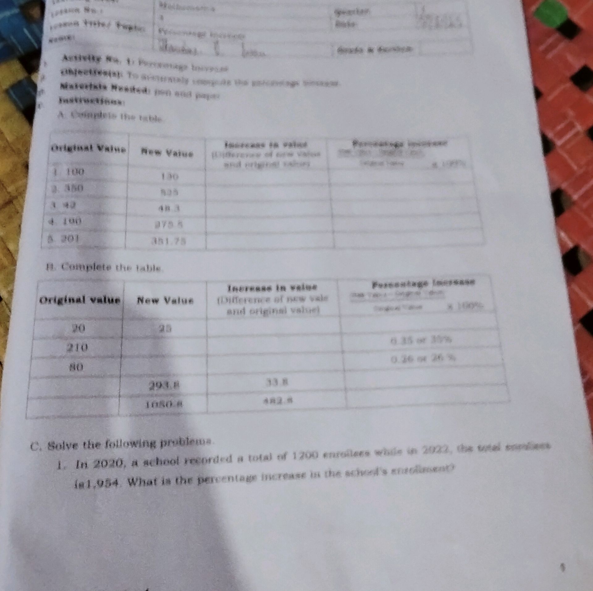 A. Complete the table. | Original Value | | StudyX