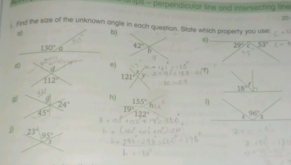 Find the size of the unknown angle in each