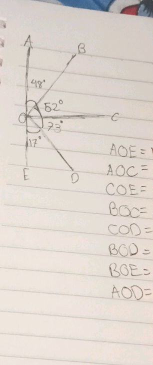 Calculate the following angles: AOE = ? AOC | StudyX
