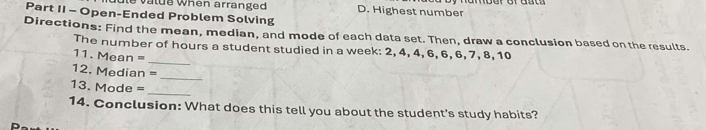 Directions: Find the mean, median, and mode | StudyX