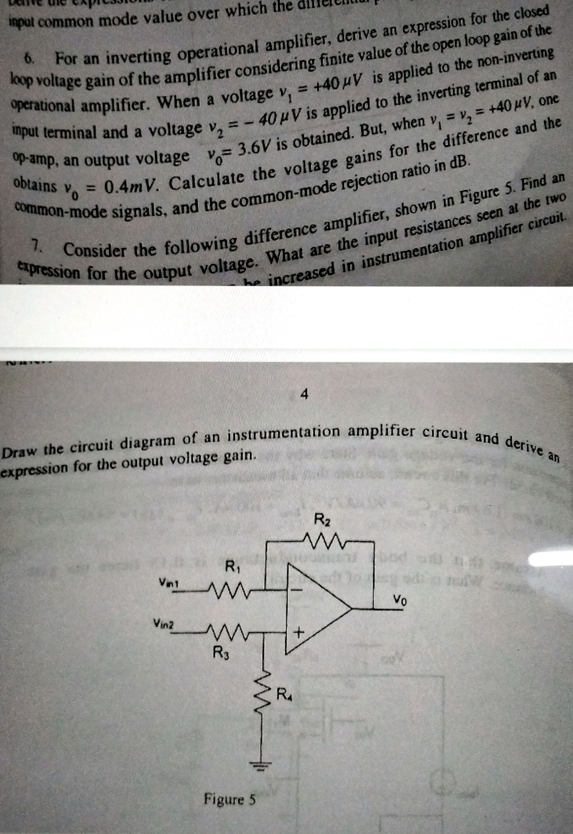 6. For an inverting operational amplifier, | StudyX
