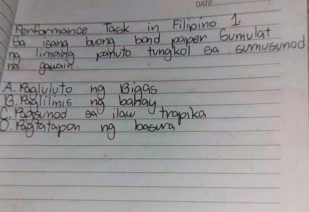 Performance Task in Filipino 1 Sa isang | StudyX