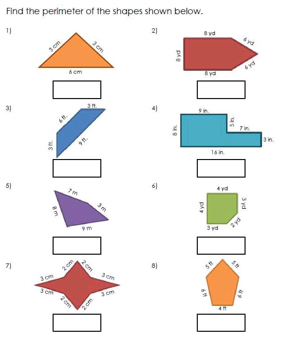 Find the perimeter of the shapes shown