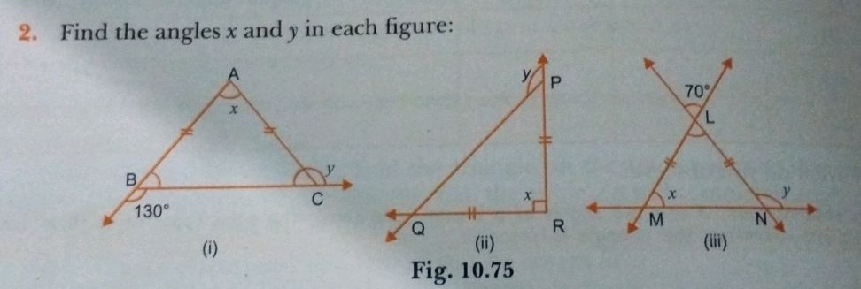 Find the angles x and y in each figure: (i)