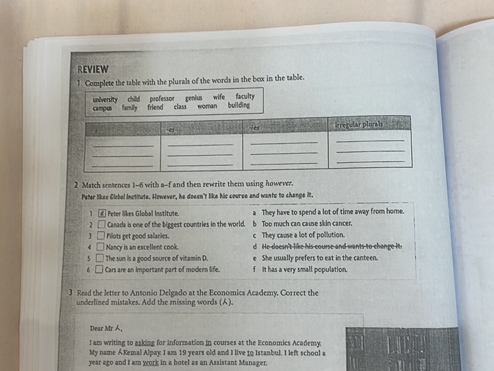 1 Complete the table with the plurals of the | StudyX
