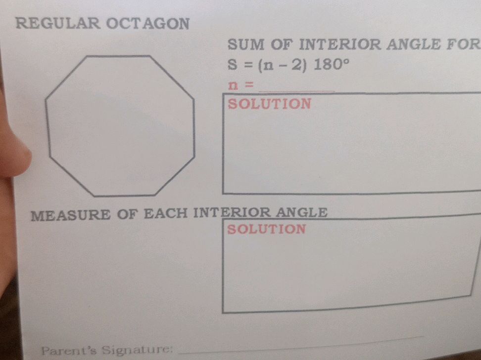 SUM OF INTERIOR ANGLE FOR $S = (n-2) 180°$ n | StudyX