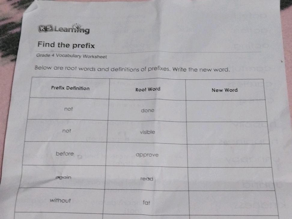 Find the prefix Grade 4 Vocabulary | StudyX