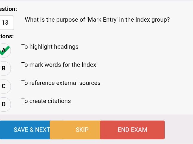 What is the purpose of 'Mark Entry' in the | StudyX