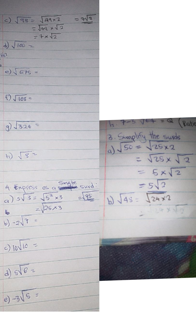 c) $ {98} = {49 2} = 7 {2}$ $ = {49} | StudyX