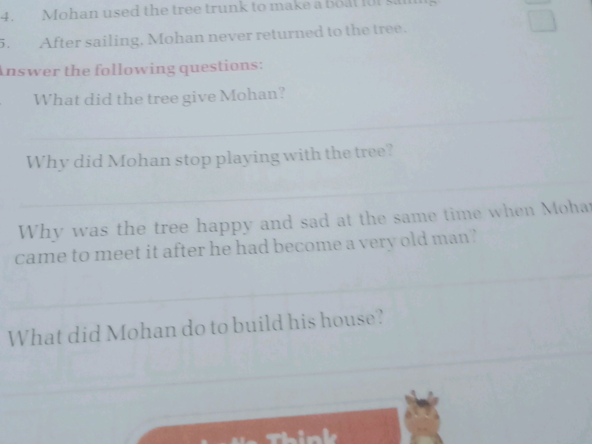 What did the tree give Mohan? Why did Mohan | StudyX