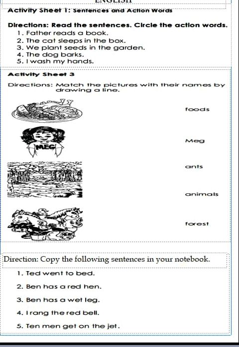 Activity Sheet 1: Sentences and Action Words | StudyX