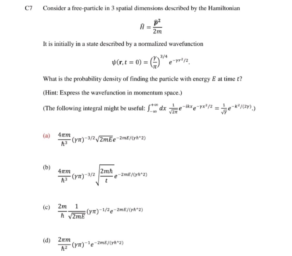 Consider a free-particle in 3 spatial | StudyX