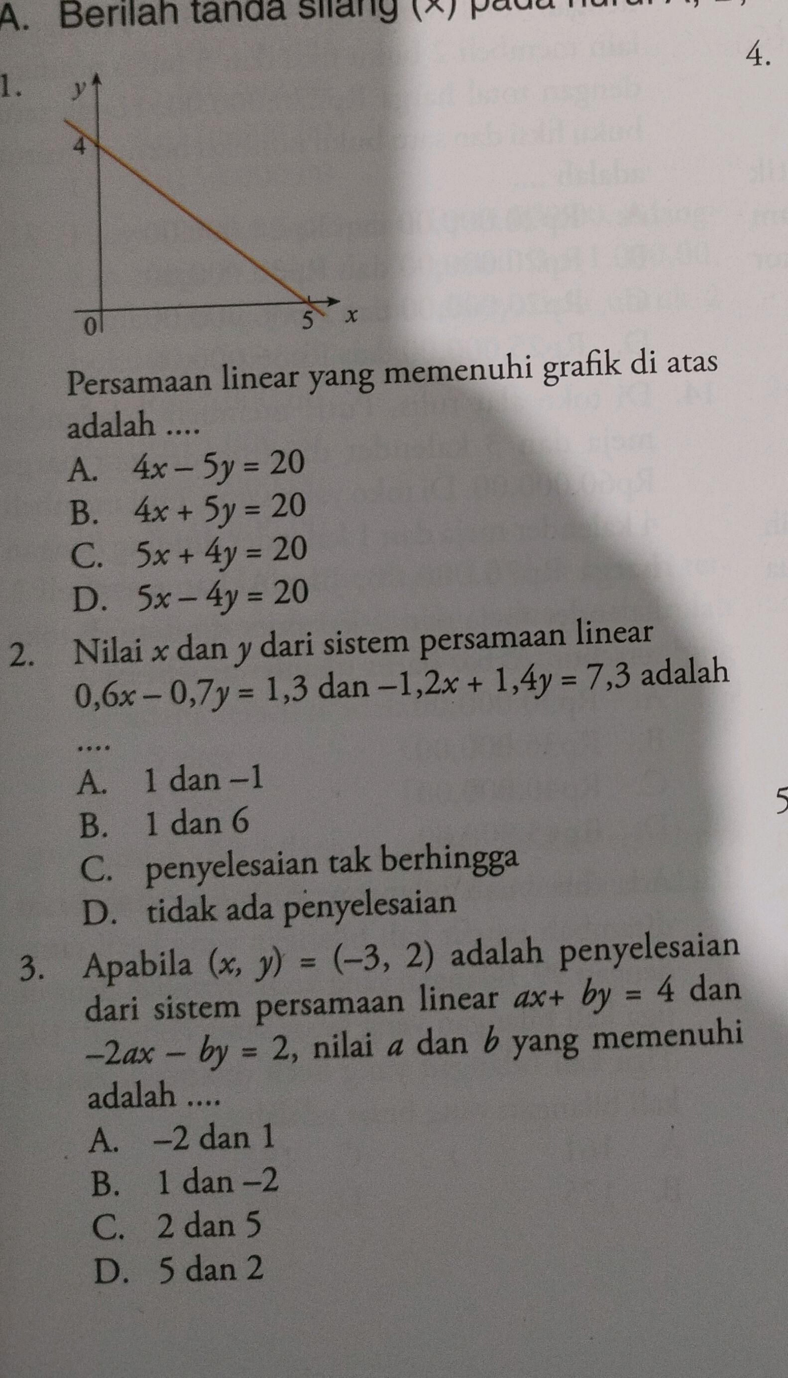 1. Persamaan linear yang memenuhi grafik di | StudyX