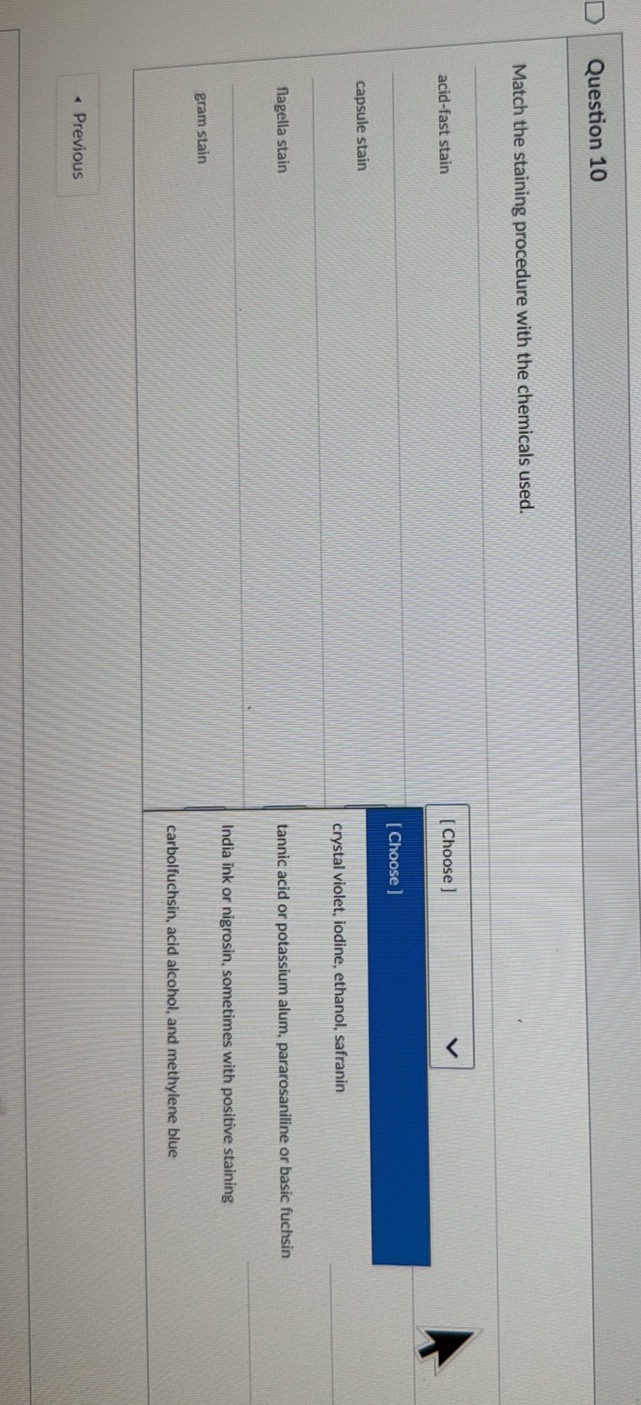 Match the staining procedure with the | StudyX