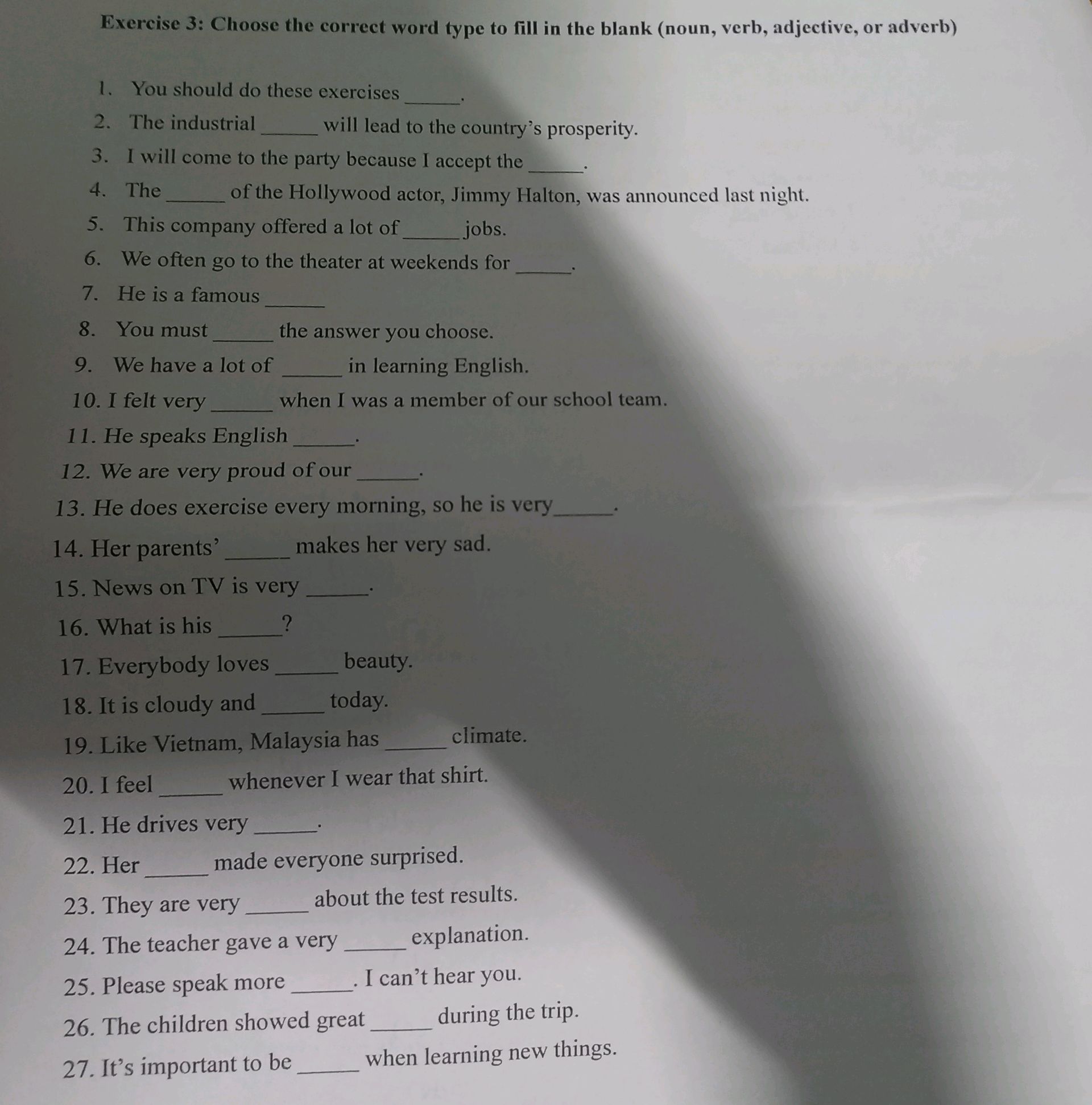 Exercise 3: Choose the correct word type to | StudyX