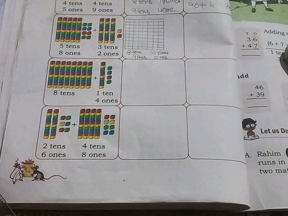4 tens 4 tens 5 ones 9 ones 5 tens 3 tens 8 | StudyX