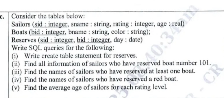 Consider the tables below: Sailors (sid : | StudyX