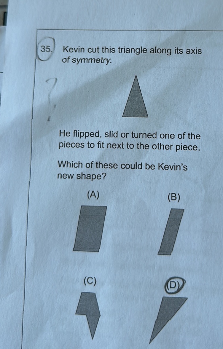 35. Kevin cut this triangle along its axis | StudyX