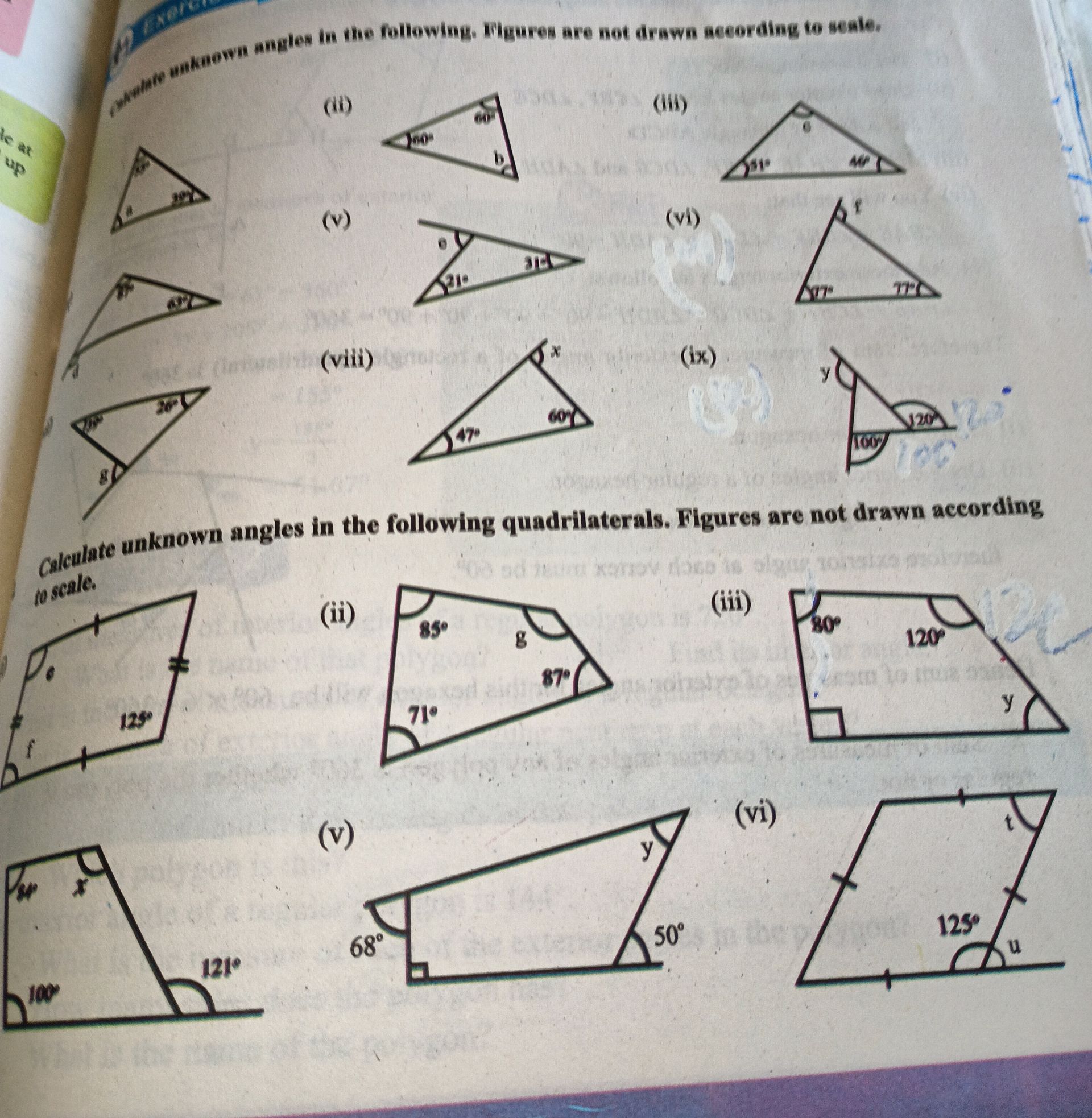 Calculate unknown angles in the following. | StudyX