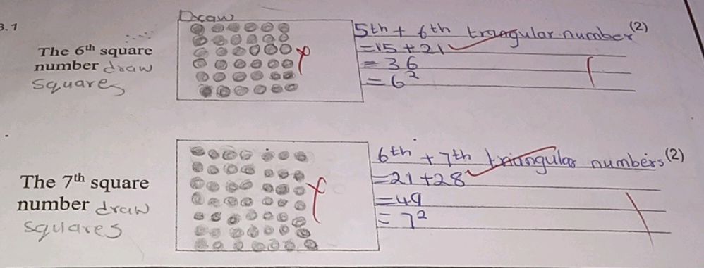 The 6th square number draw squares 5th + | StudyX