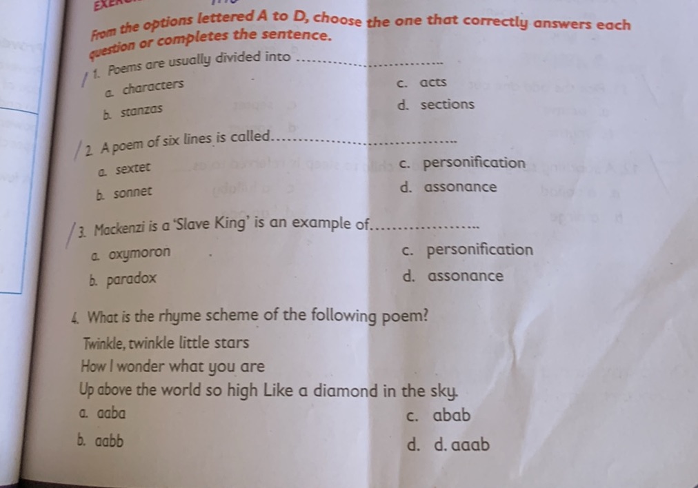 1. Poems are usually divided into ... a. | StudyX