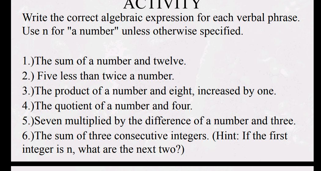 Write the correct algebraic expression for | StudyX