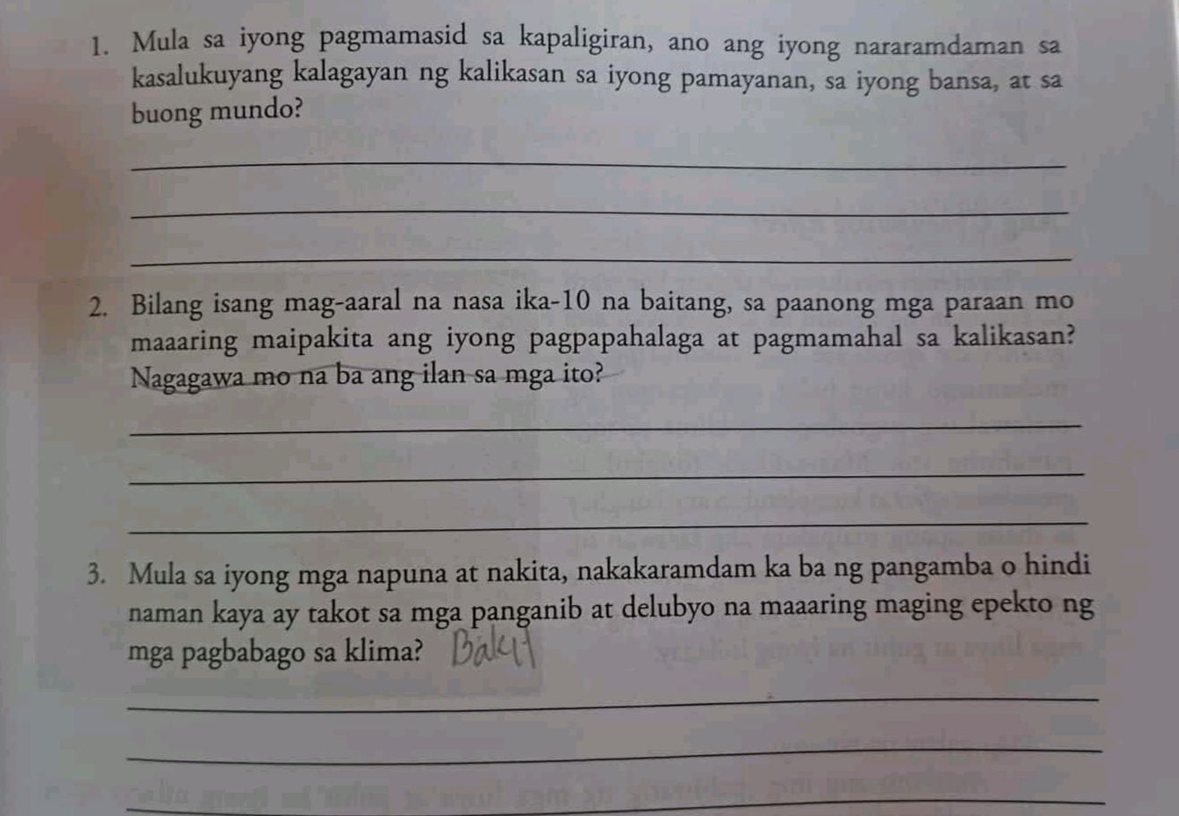 1. Mula sa iyong pagmamasid sa kapaligiran, | StudyX