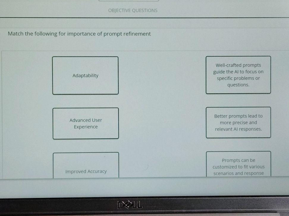 Match the following for importance of prompt | StudyX